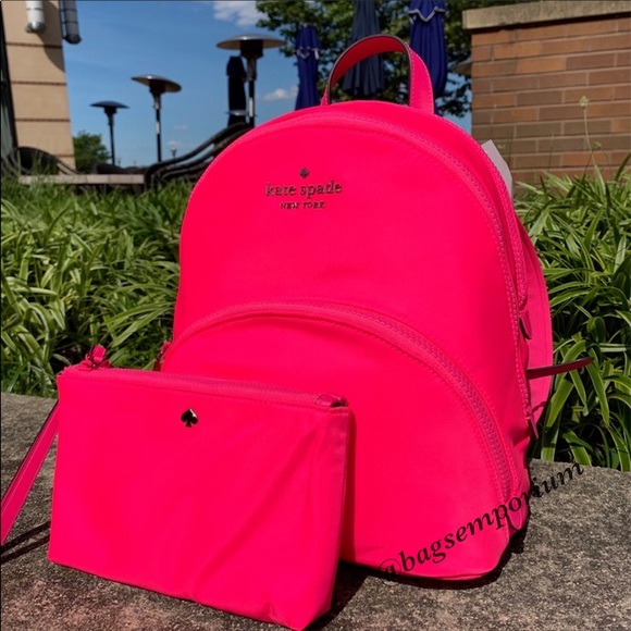 kate spade | Bags | Kate Spade Neon Pink Nylon Md Backpack Wallet Set ...